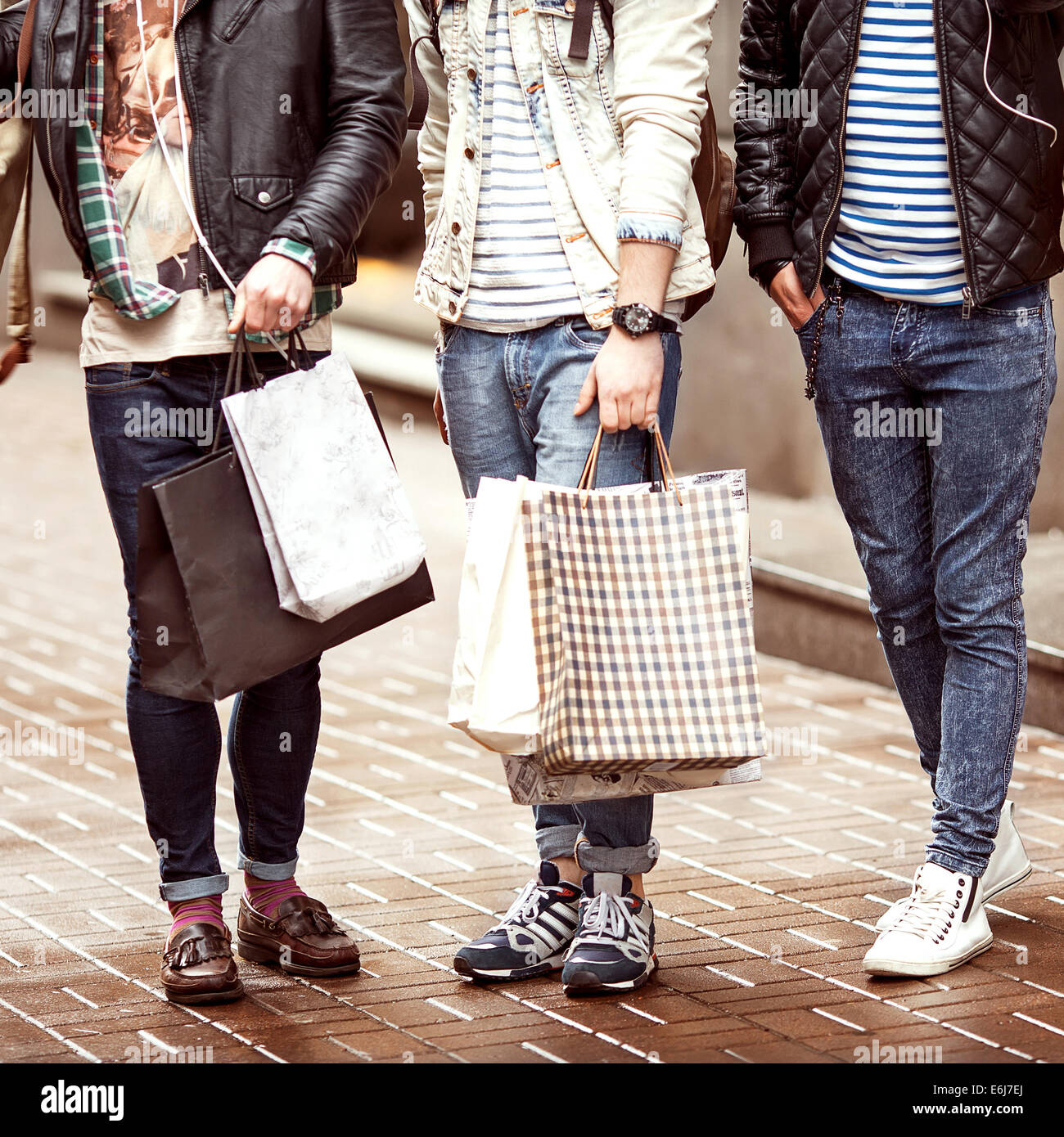 Three Young male fashion metraseksualy shop shopping walk Stock Photo ...