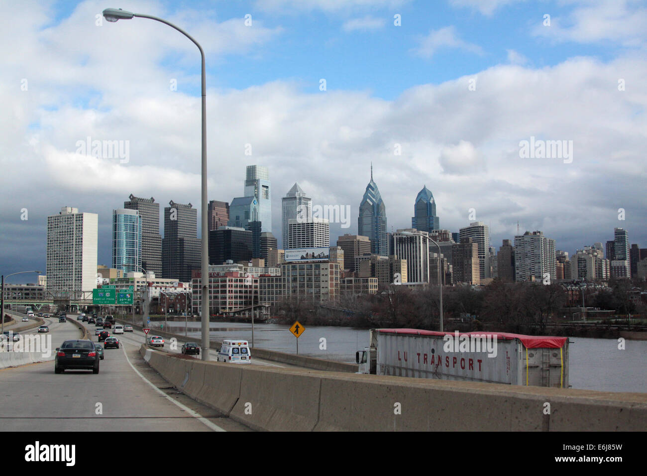 Downtown Philadelphia seen from an incoming highway Stock Photo - Alamy