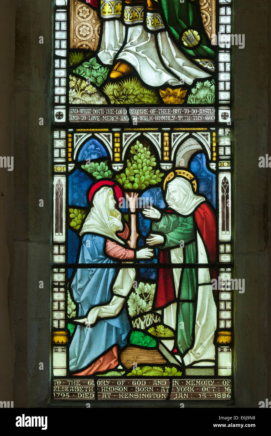 Stained glass window at Scrayingham church in East Yorkshire England ...