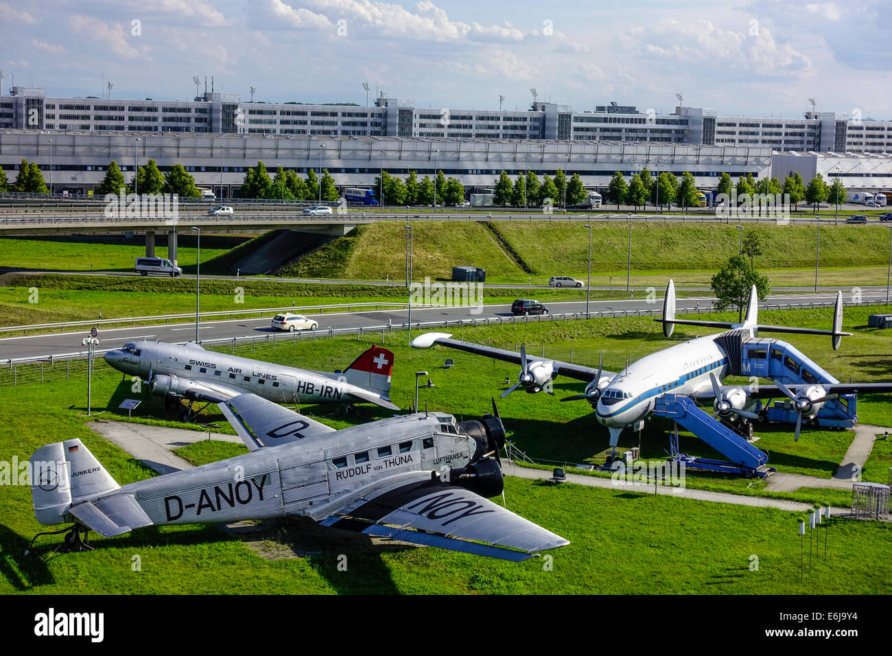Historic aircraft on visitor Park at Munich Airport, Munich, Bavaria ...