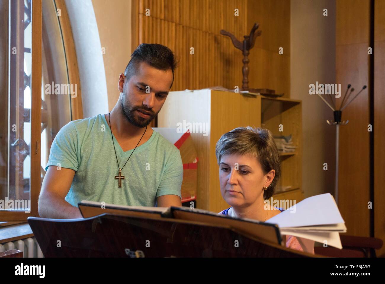 opera singer Miro Bartos rehersaling in Pilsen, 19.5.2014 Stock Photo ...