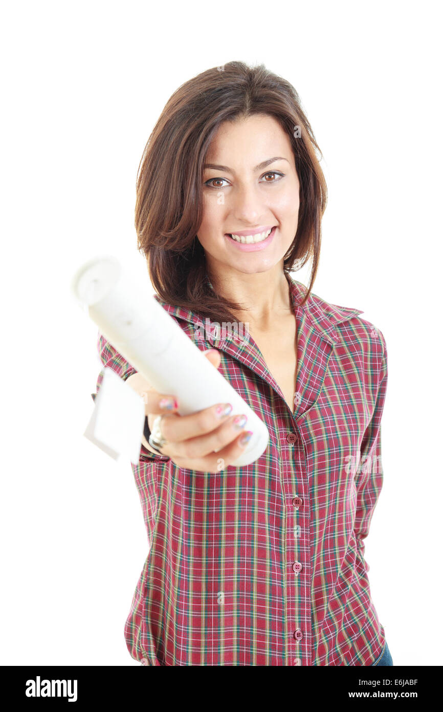 Woman holding scroll hi-res stock photography and images - Alamy