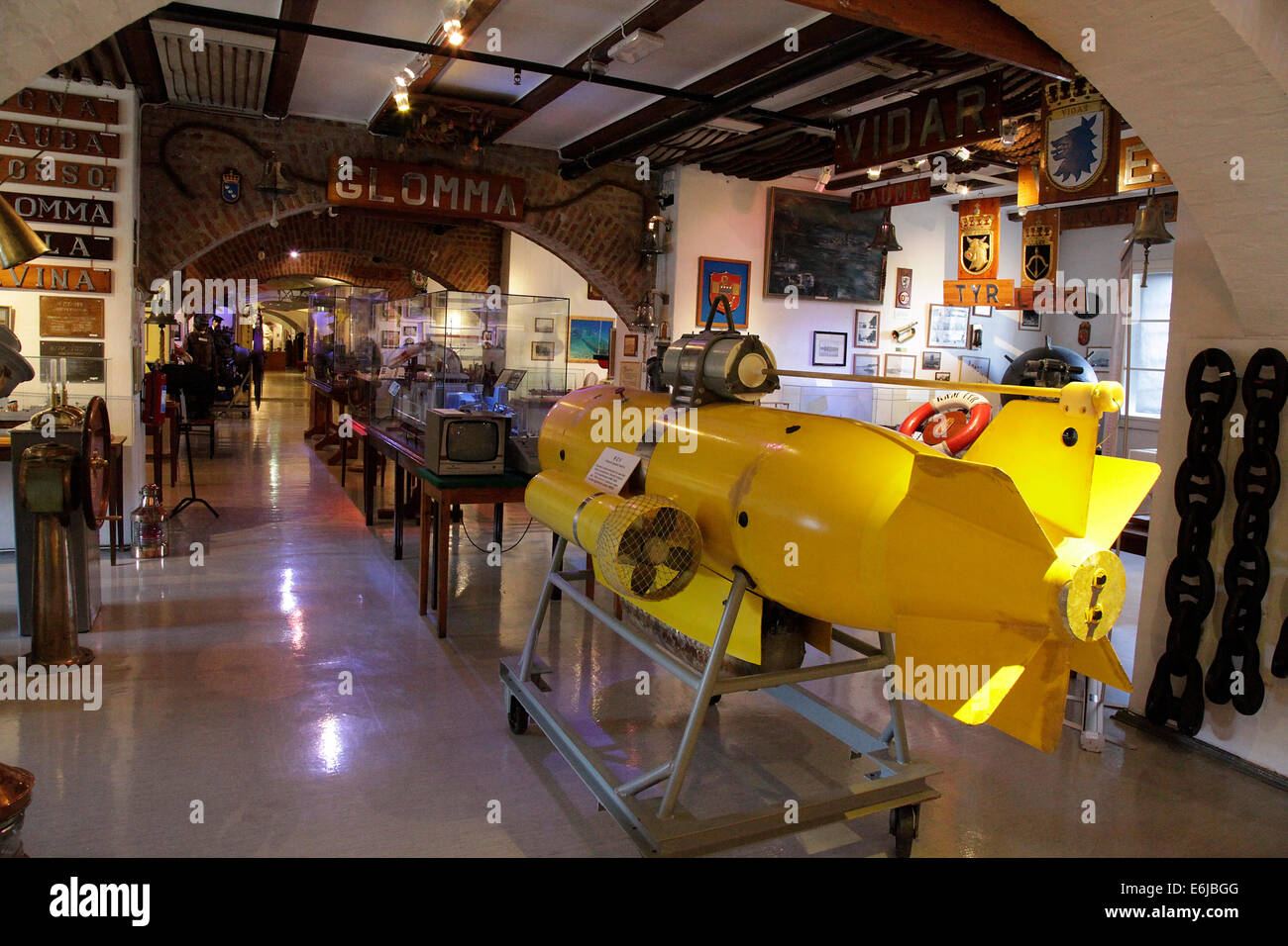 Exhibition rooms of the Marine Museum of Horten. The naval port was ...