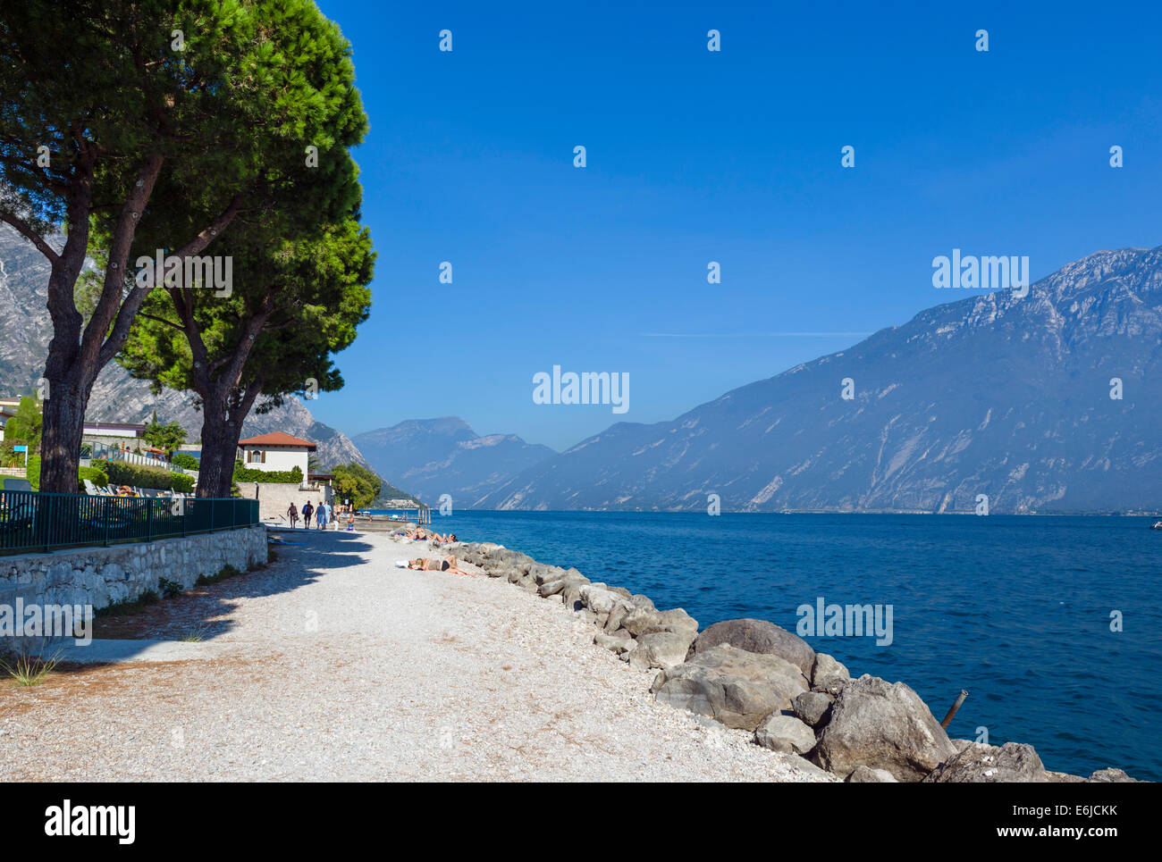 The beach in Limone sul Garda, Lake Garda, Lombardy, Italy Stock Photo ...