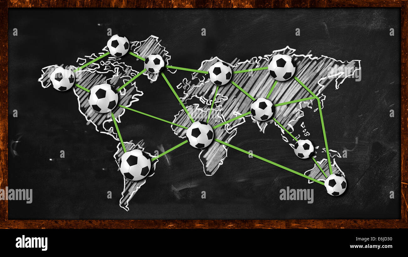 World ball Connection on Blackboard Drawing Art Stock Photo - Alamy