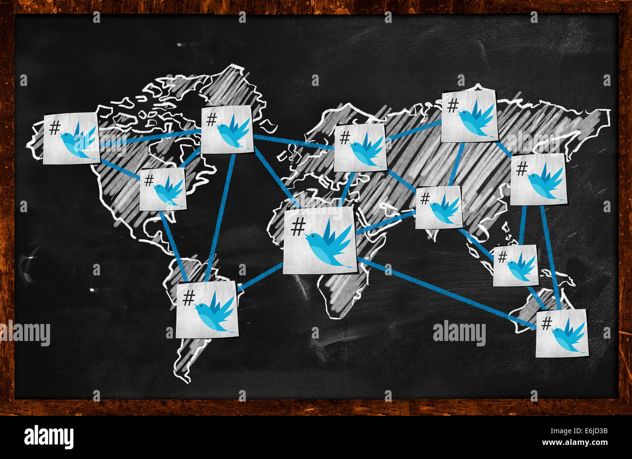 World twitter Connection on Blackboard Map Chalk Stock Photo - Alamy