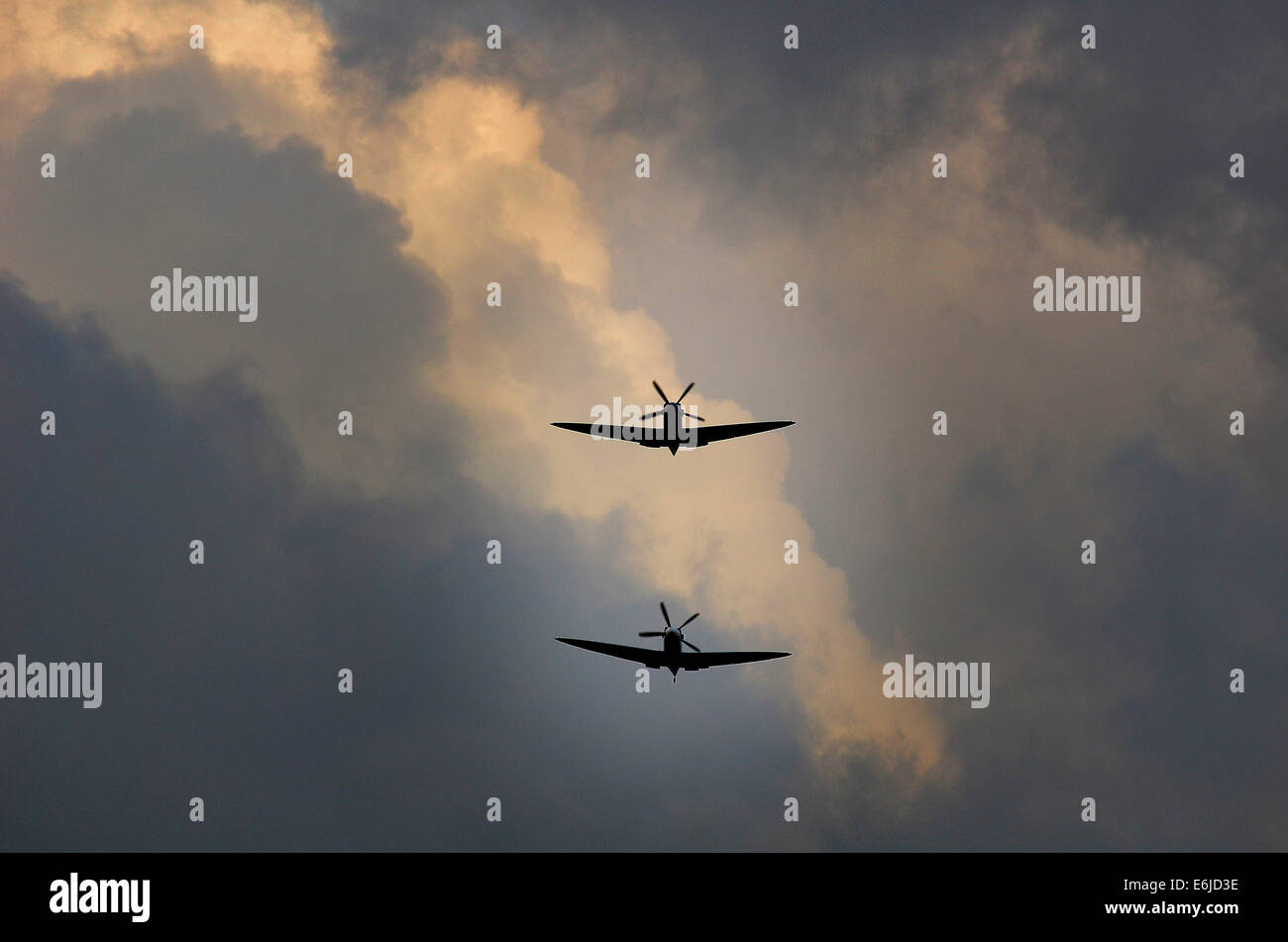 Spitfires flypast at RAF Scampton, Lincs., for the sunset memorial, 16 ...