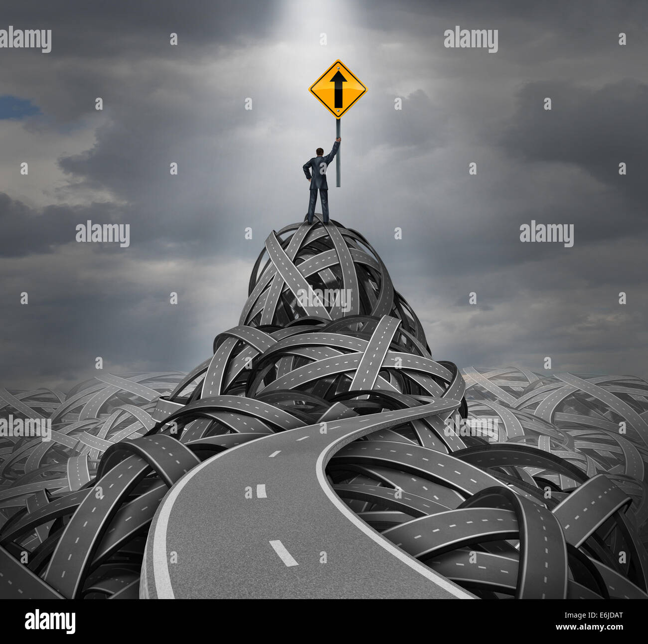 Direction leader leadership concept as a businessman standing on a ...