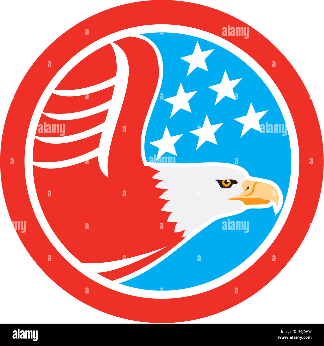 Illustration of a bald eagle flying viewed from the side with american ...