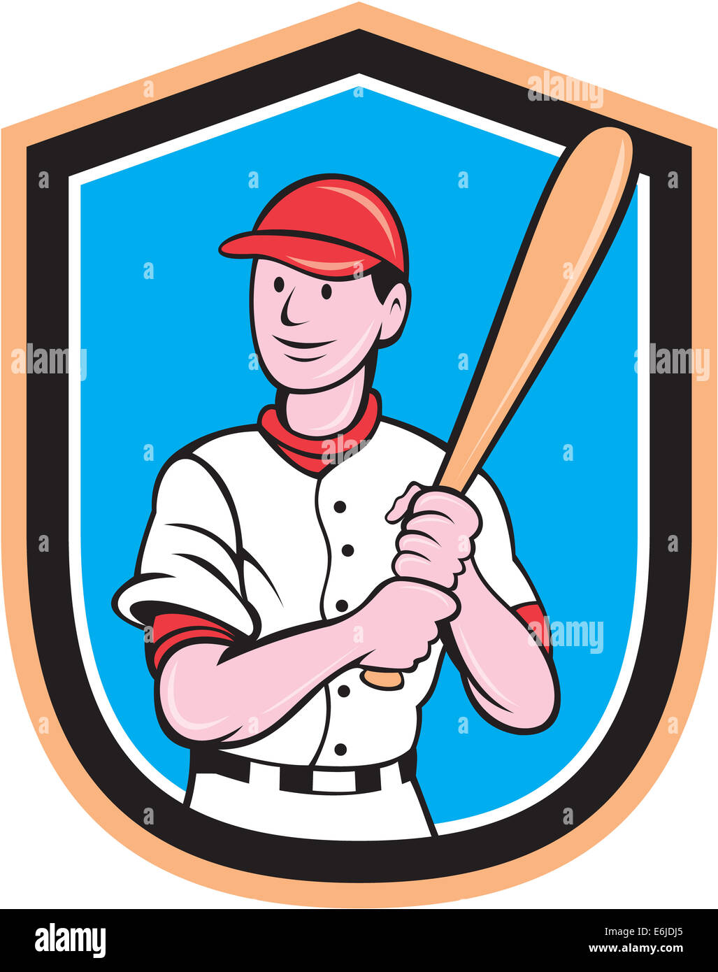 Illustration of an american baseball player standing holding bat set ...