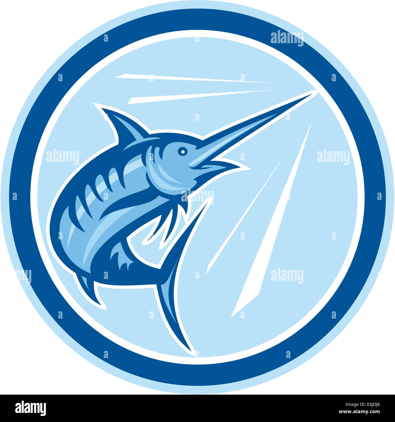 Illustration of a blue marlin fish jumping set inside circle on ...