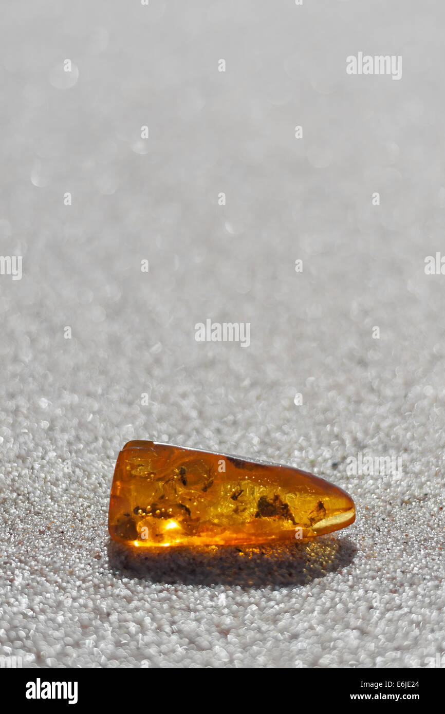 amber shiny with inclusions on sand Stock Photo - Alamy