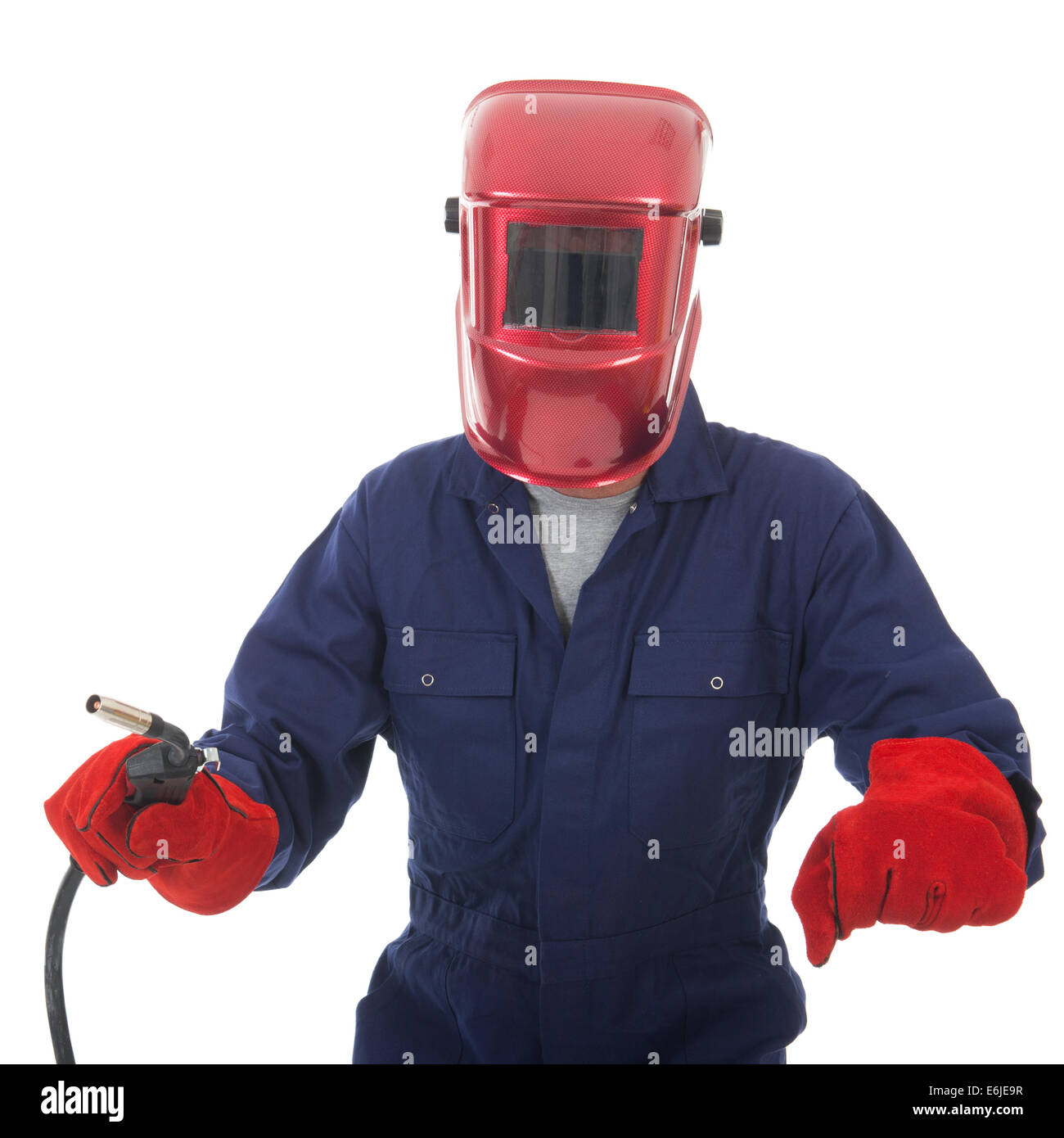 man with welding mask and gas gun isolated over white background Stock ...