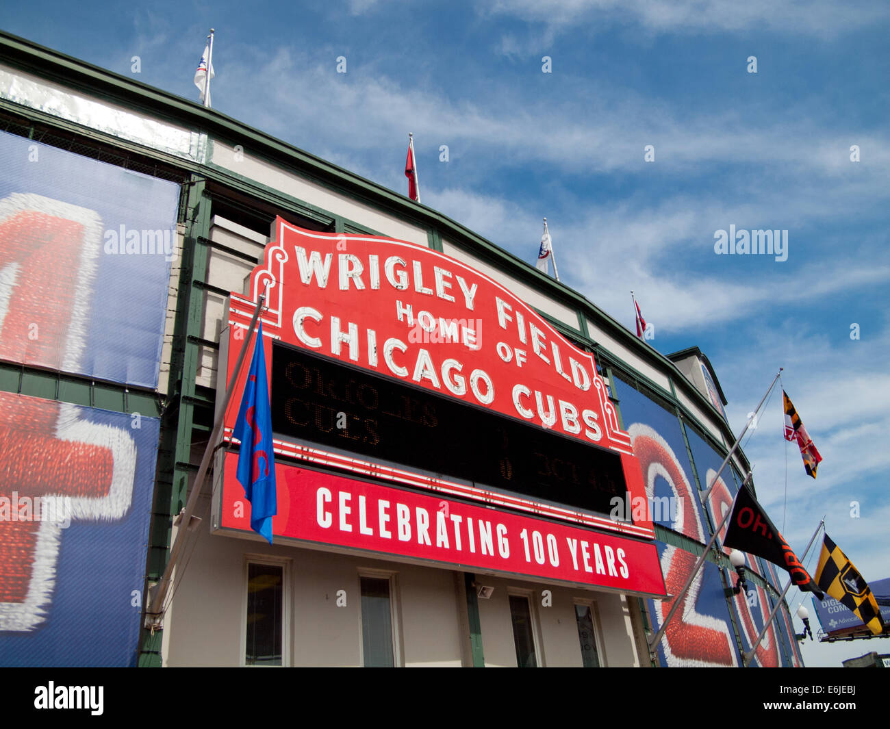 The famous Wrigley Field marquee and exterior of the baseball stadium ...