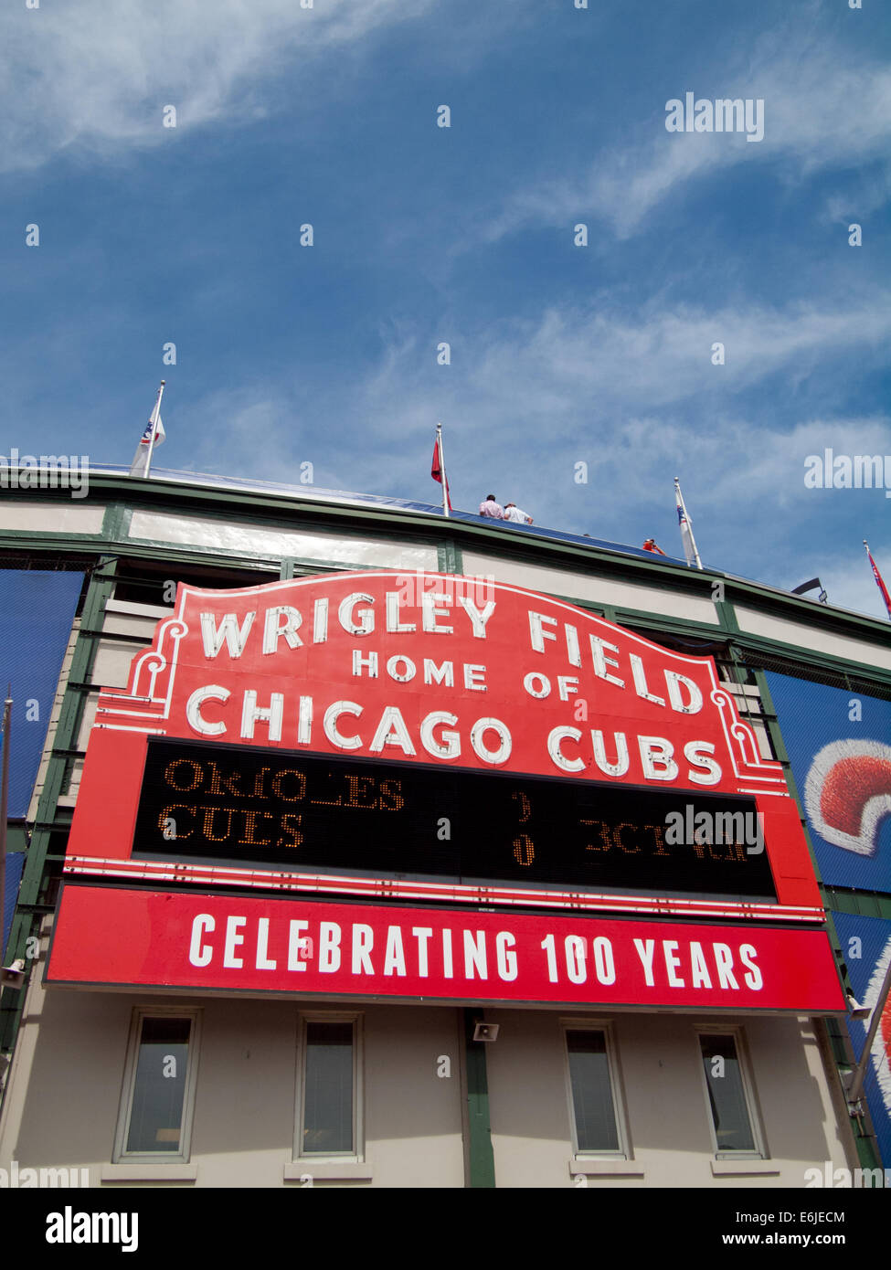 The famous Wrigley Field marquee and exterior of the baseball stadium ...