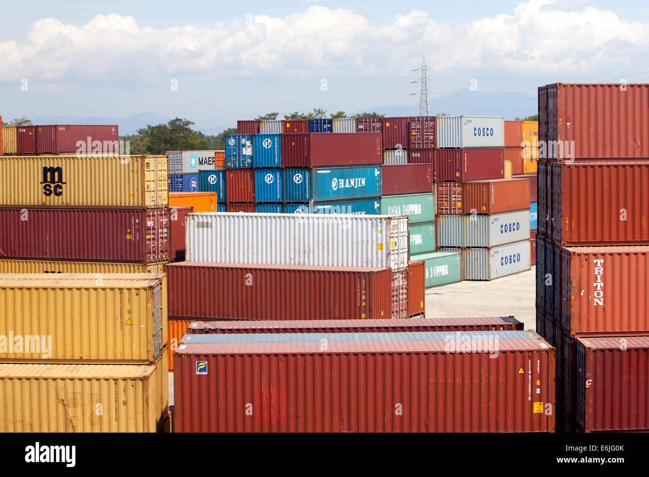 Stacked 40 foot Shipping containers in Pisa Italy Stock Photo - Alamy