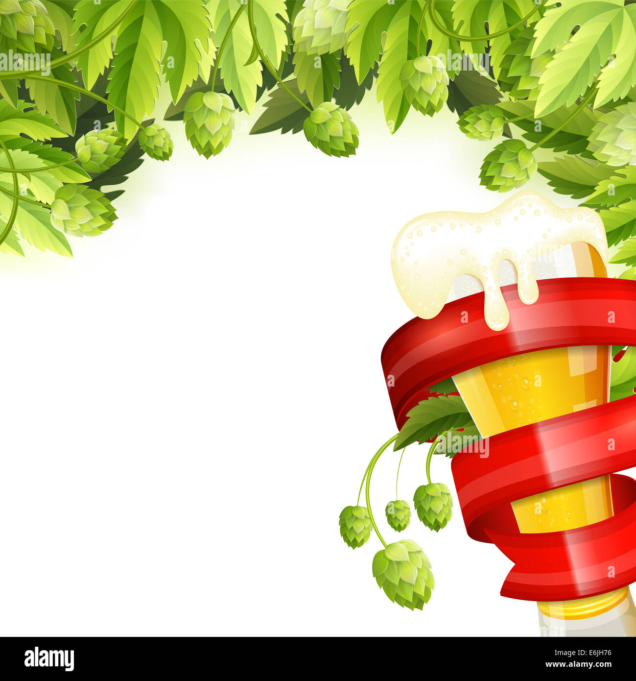Oktoberfest Frame with Hops, Glass of Beer and Red Ribbon, isolated on ...