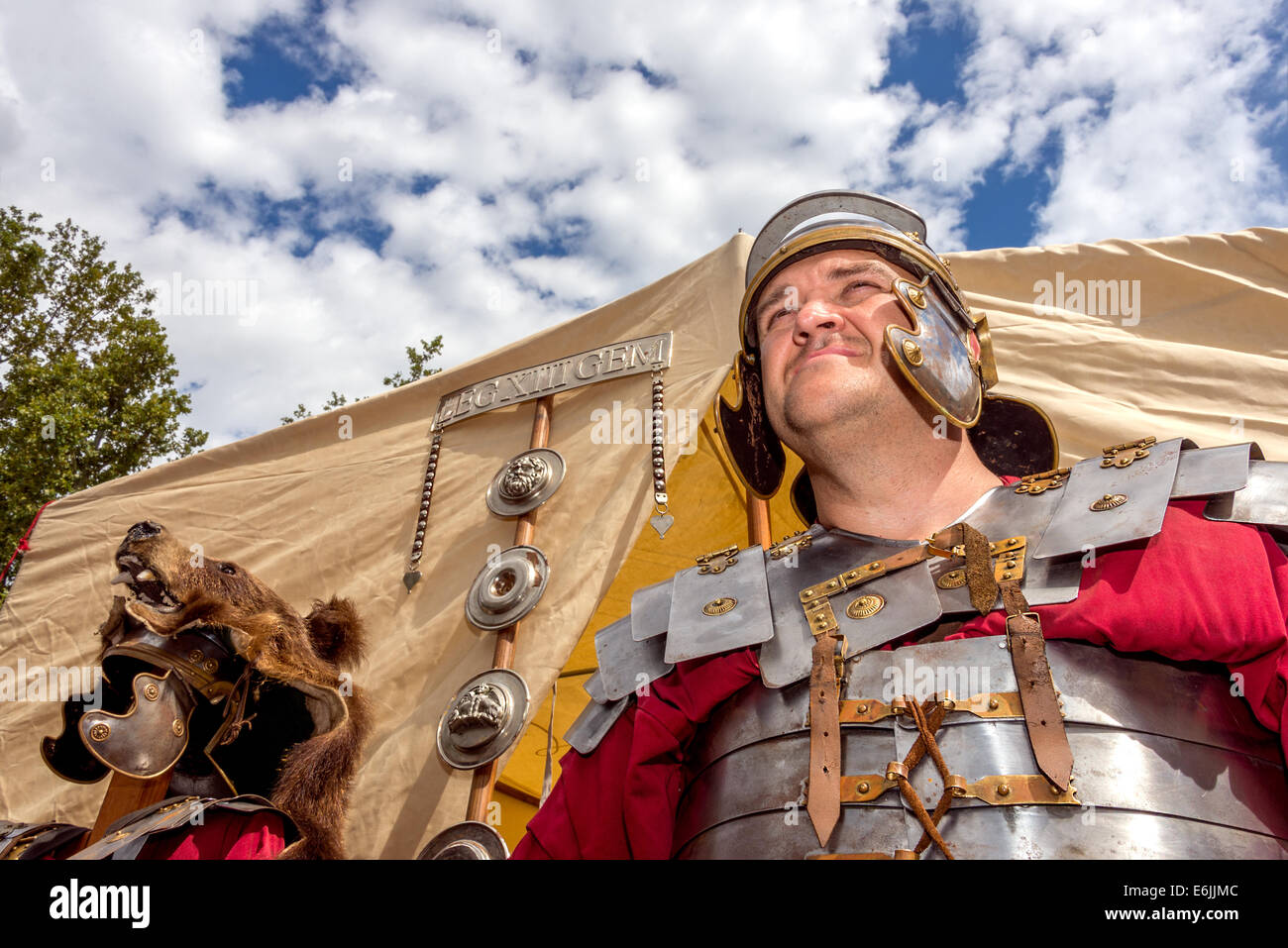 Roman soldier in Roman camp in traditional military dress Stock Photo ...