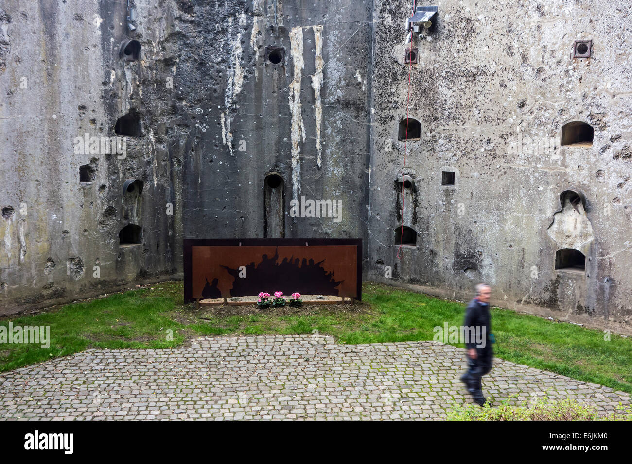 Bullet-scarred wall in the Fort de Loncin, one of twelve forts built as ...
