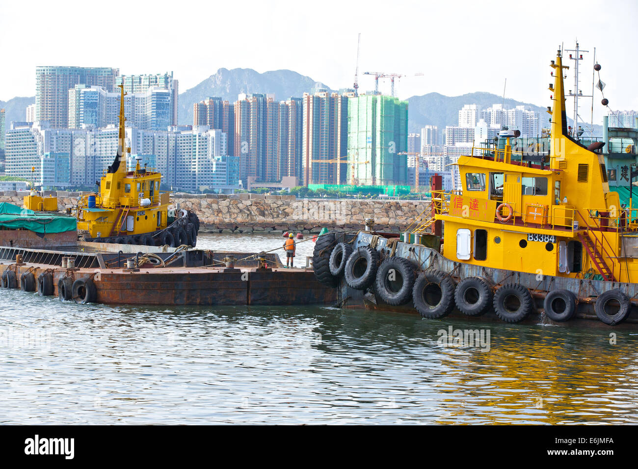Moving Barges. Tugs Moving Barges In The Causeway Bay Typhoon Shelter ...