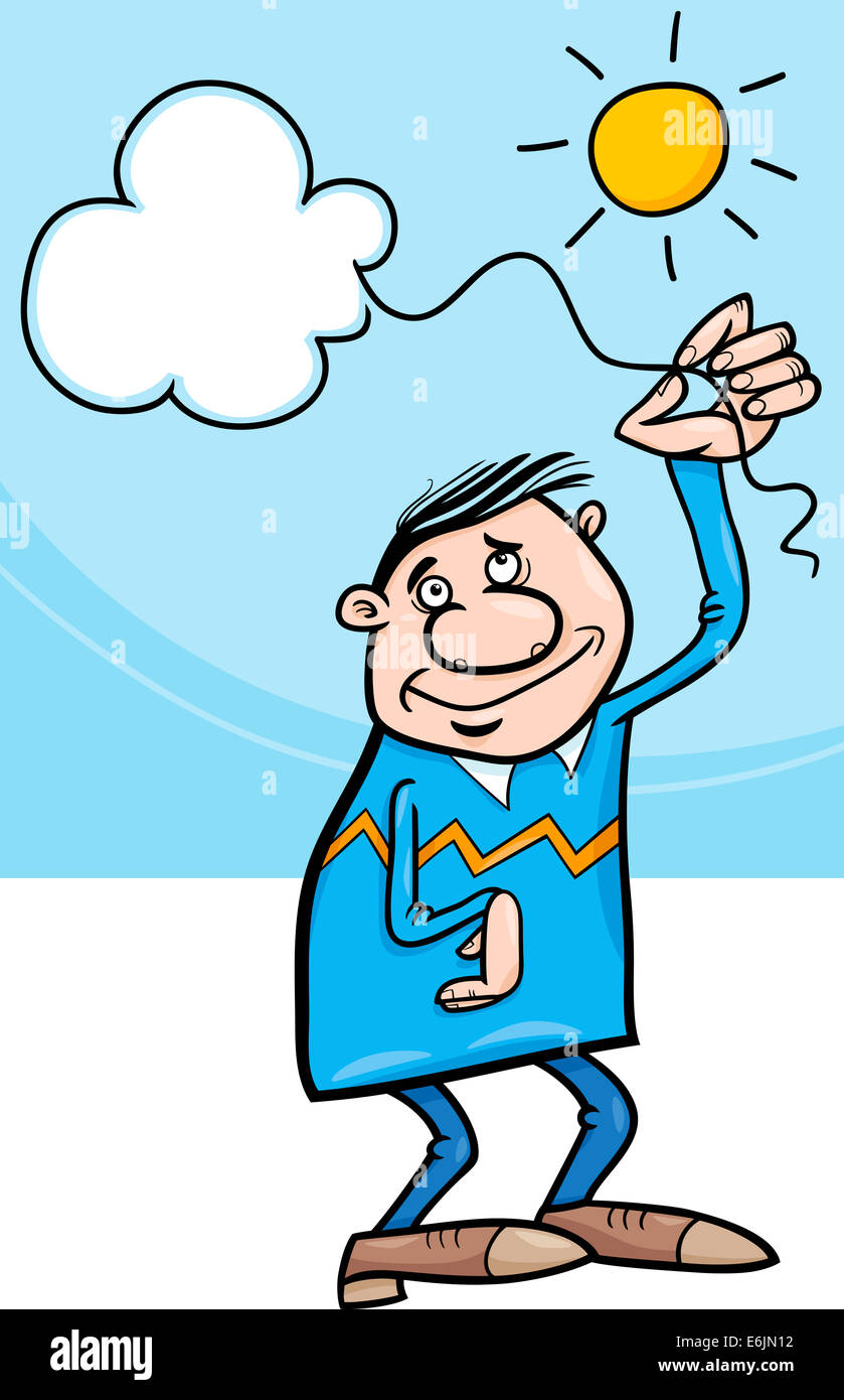 Cartoon Illustration of Happy Man with Cloud on a String Stock Photo ...