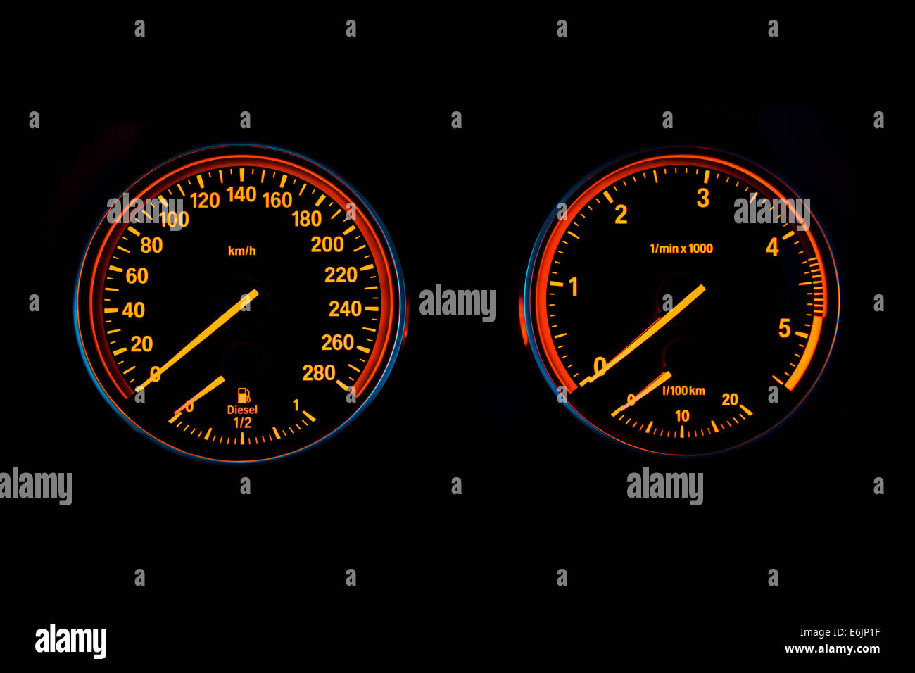 Speedometer and tachometer of a sport diesel car Stock Photo - Alamy