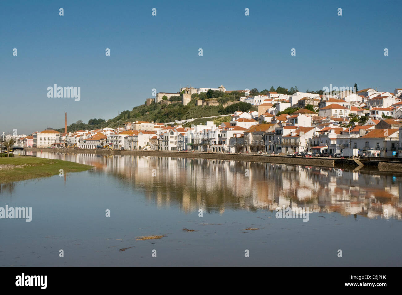 EUROPE, PORTUGAL, Alcácer do Sal, view of the town and Rio Sado river ...