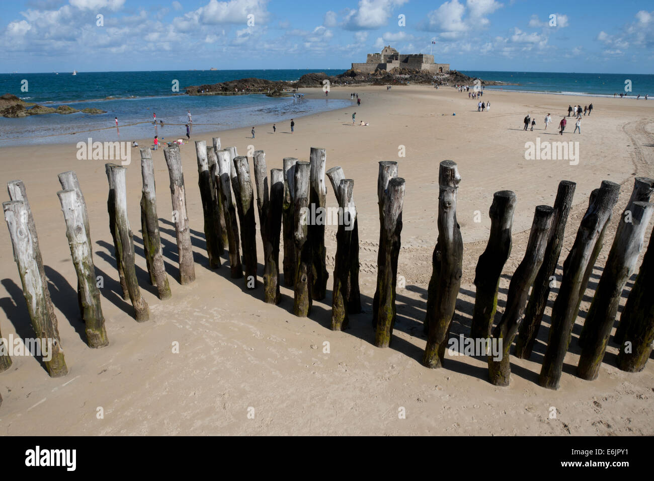 Timber groynes on the beach, St Malo, Britanny, France Stock Photo - Alamy