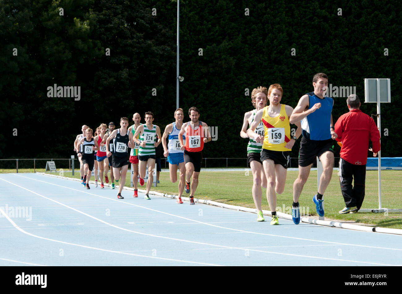Runners with a pacemaker in a 5000 metres race, Coventry, UK Stock ...