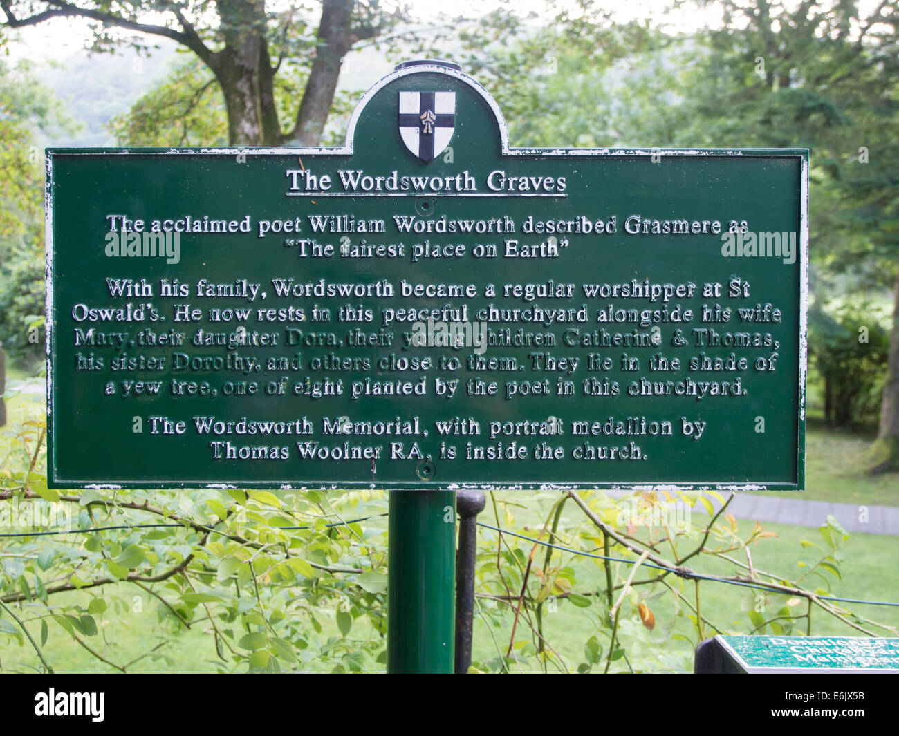 a sign giving information on the graves of the Wordsworth family in the ...