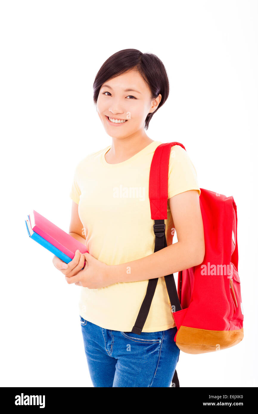 full length beautiful university student girl standing Stock Photo - Alamy
