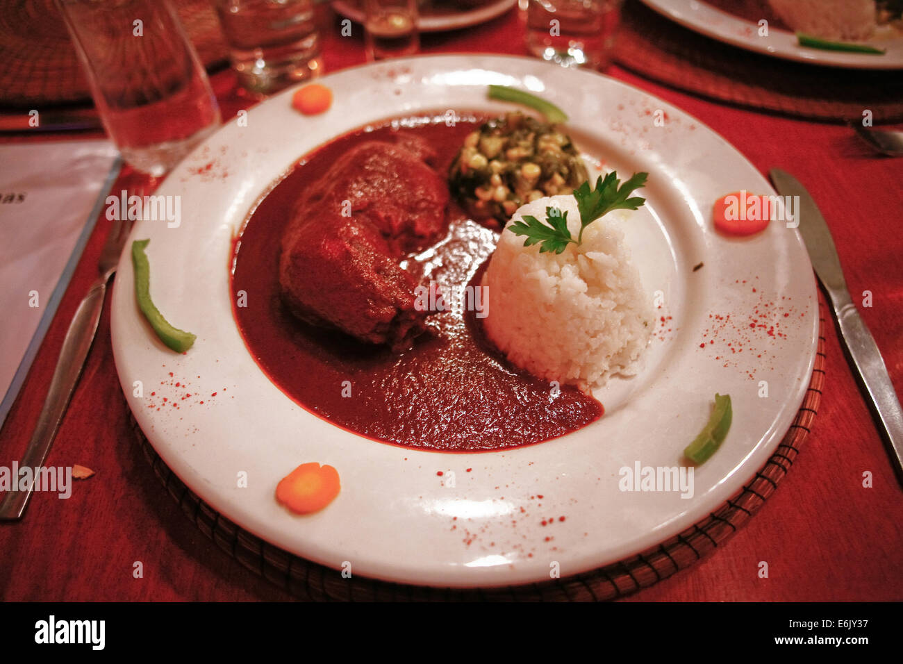 Oaxacan Mole with pork, rice, and corn. The Oaxacan Valley is the ...