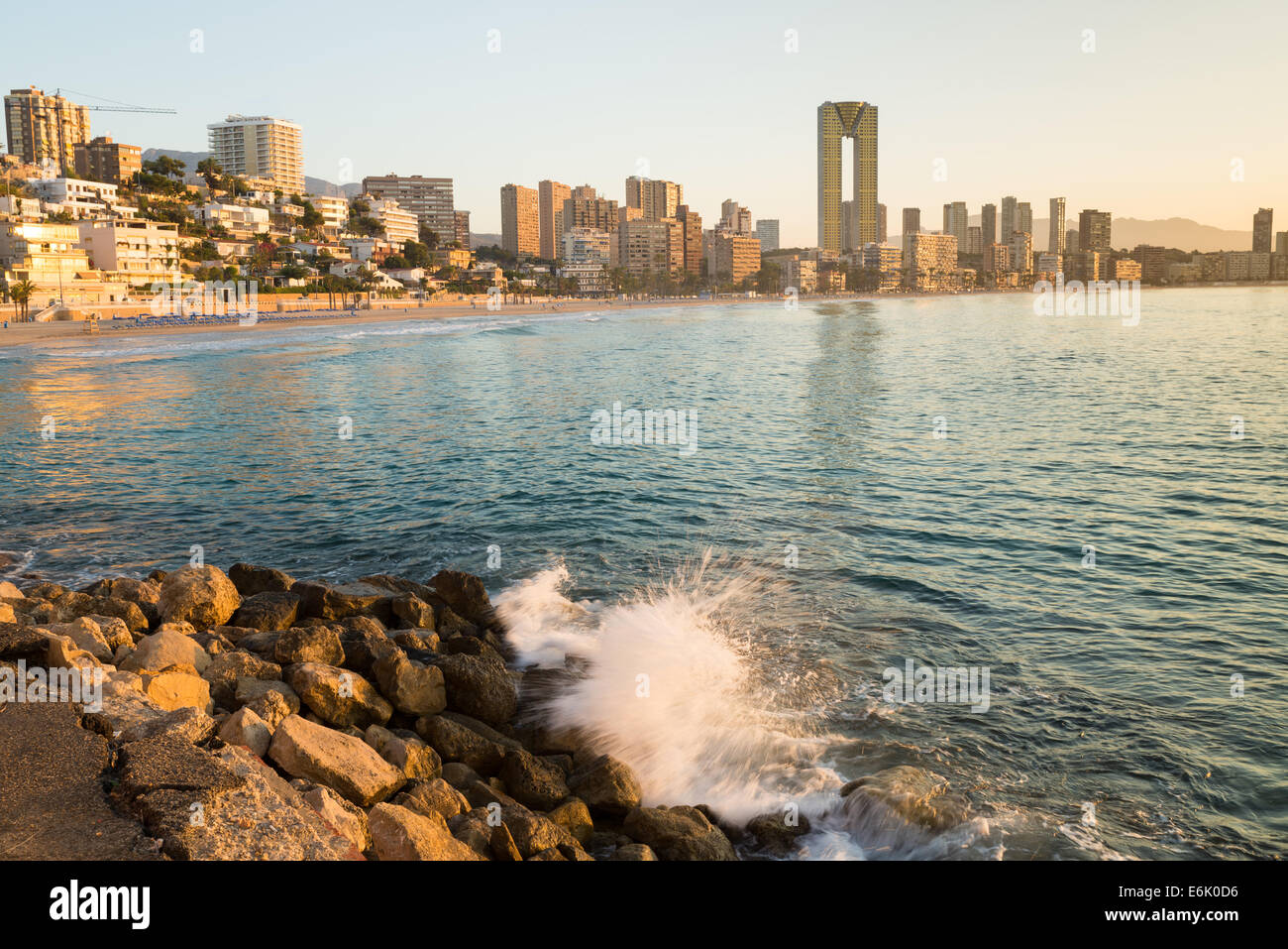 Sunny early morning on Benidorm resort, Costa Blanca, Spain Stock Photo ...