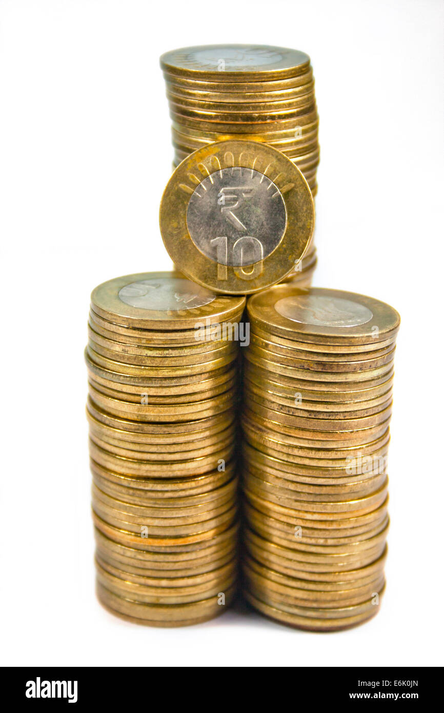 Close-up of stacks of Indian coins of different denominations Stock ...