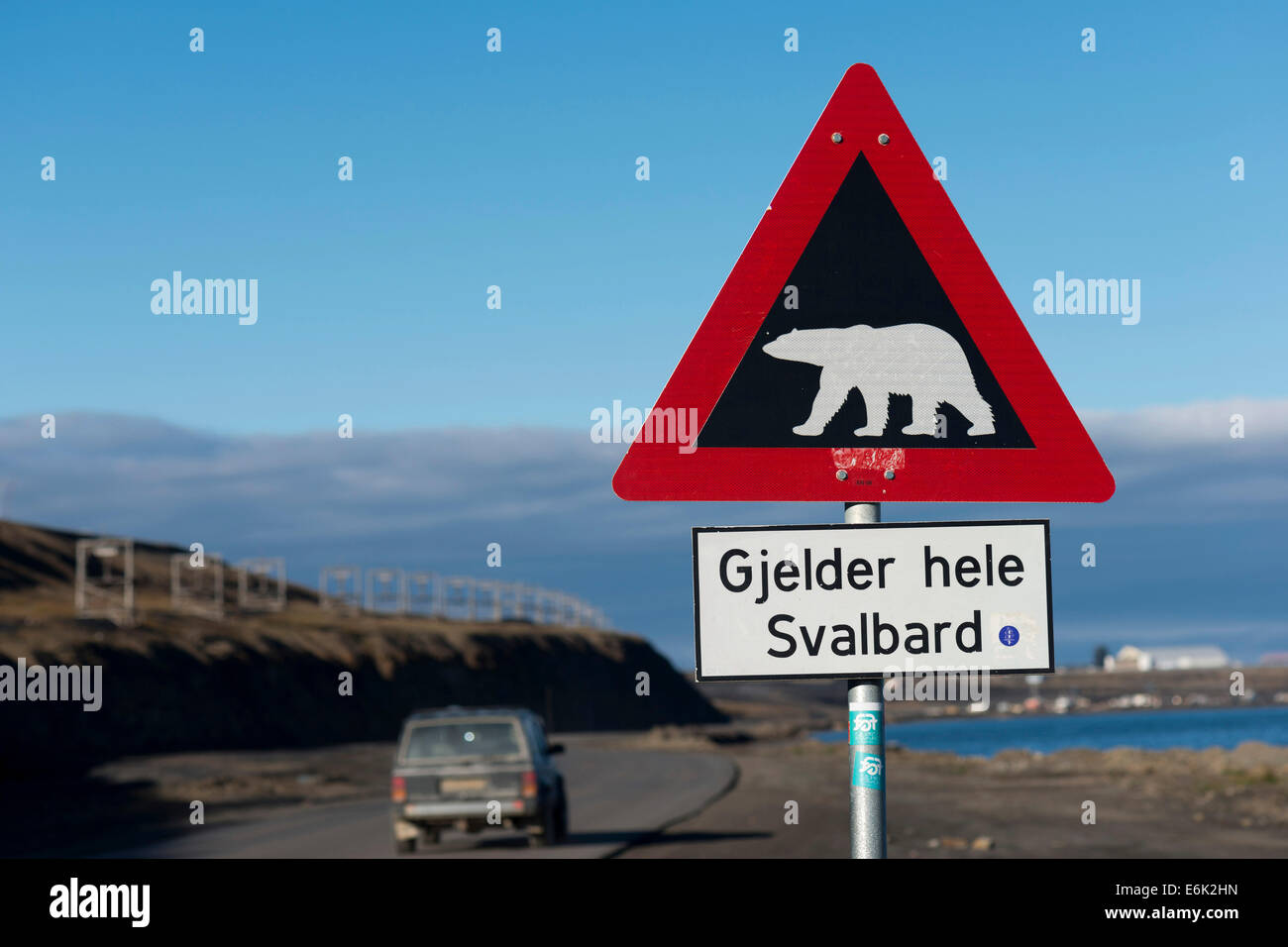 Polar Bear warning sign, Longyearbyen, Spitsbergen, Svalbard ...