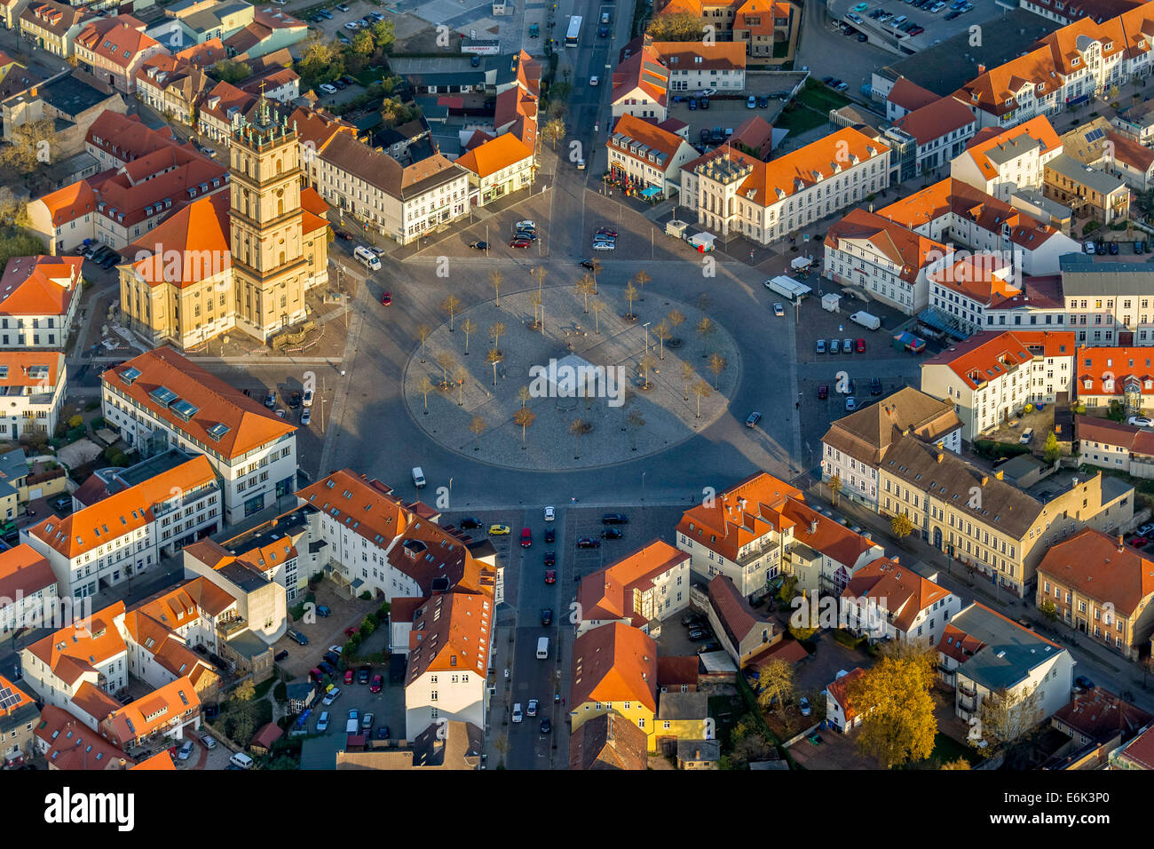 Aerial view, market square with eight axis and roundabout, City Hall ...