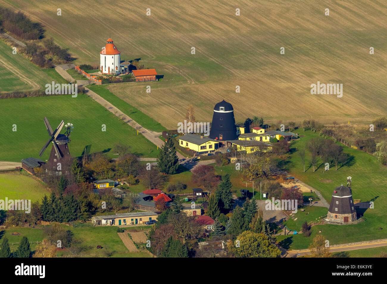 Aerial view, windmill museum, Woldegk, Mecklenburg-Western Pomerania ...