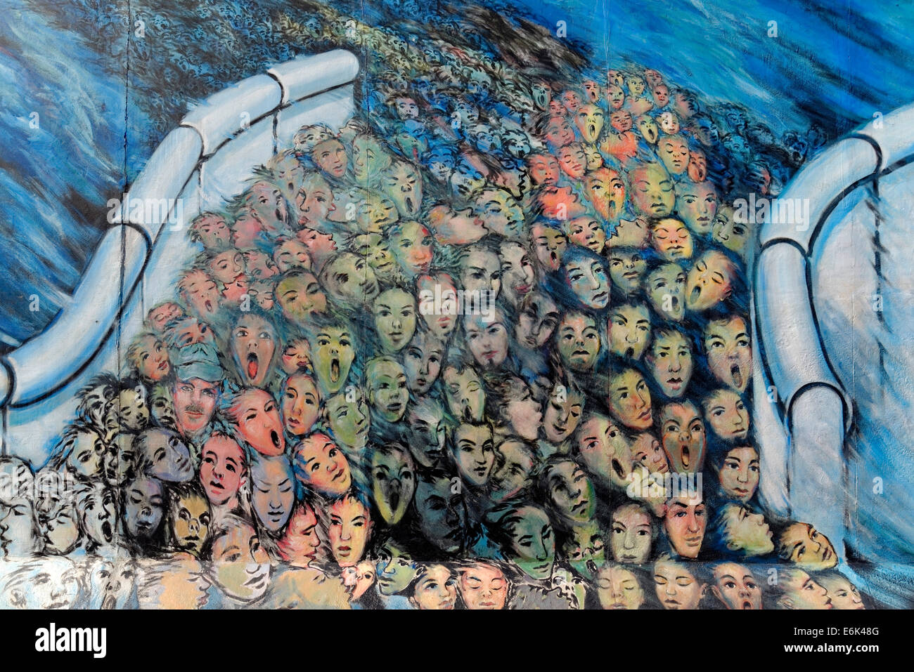 Mural, a crowd breaks through the Berlin Wall, Berlin Wall, East Side ...