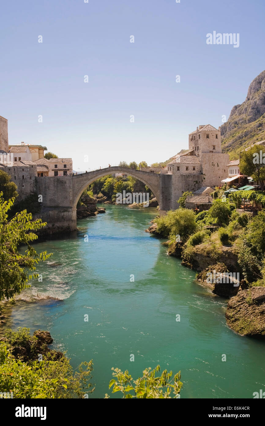 The new Old Bridge over the Neretva River, historic centre, Mostar ...