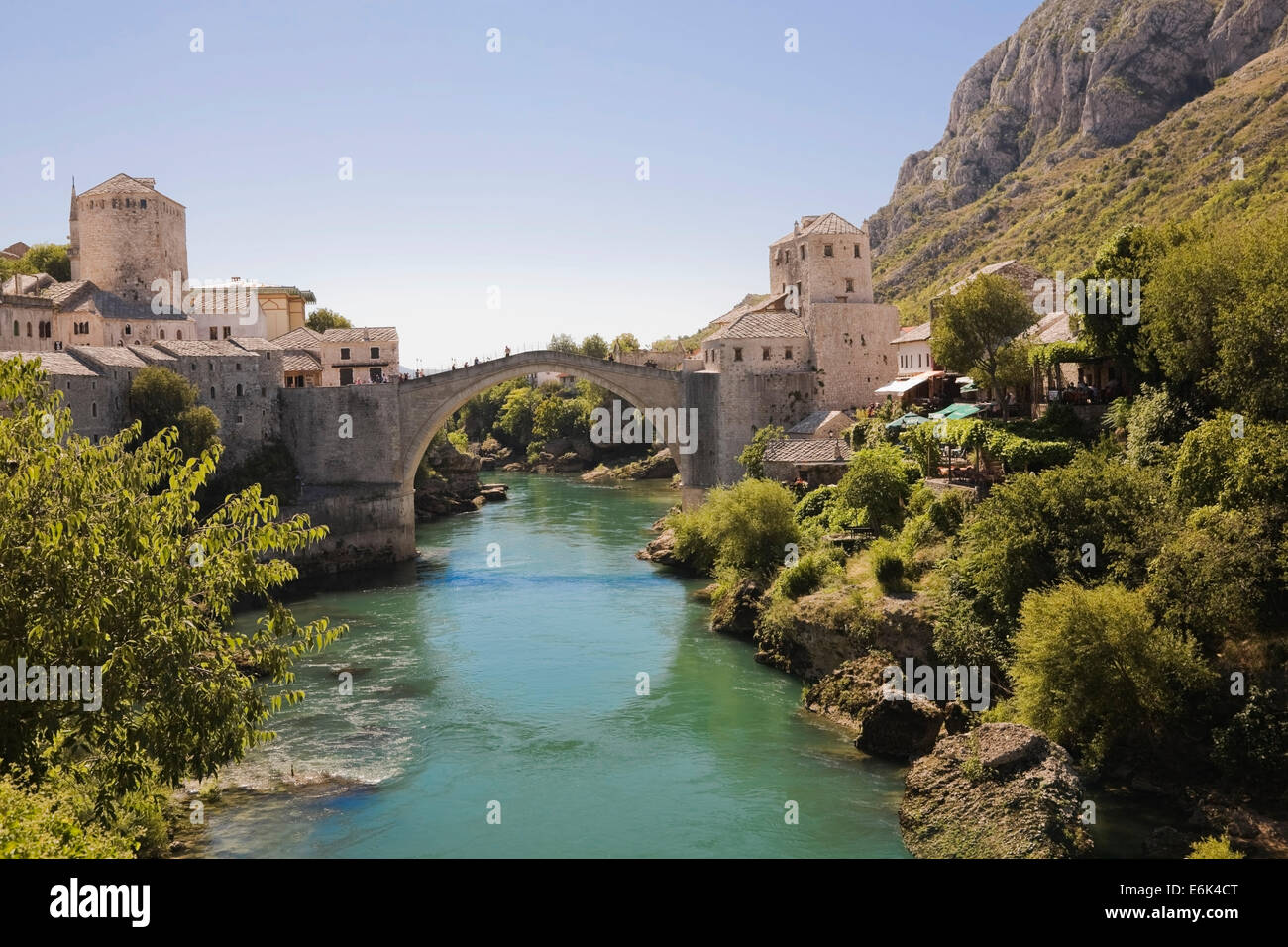 The new Old Bridge over the Neretva River, historic centre, Mostar ...