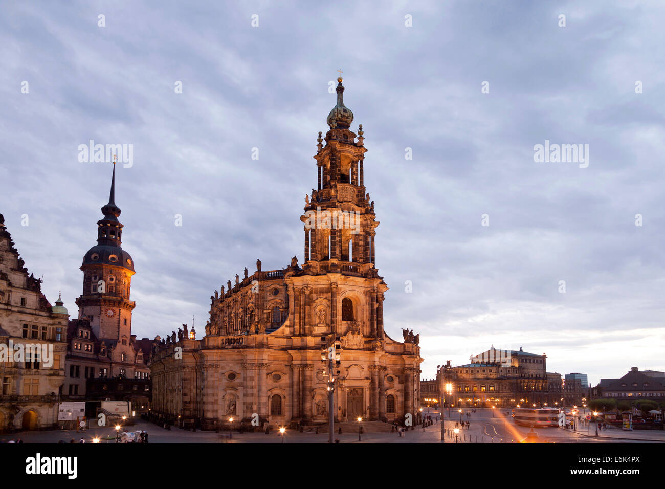 Catholic Hofkirche, Dresden Castle and Semperoper at night, Dresden ...