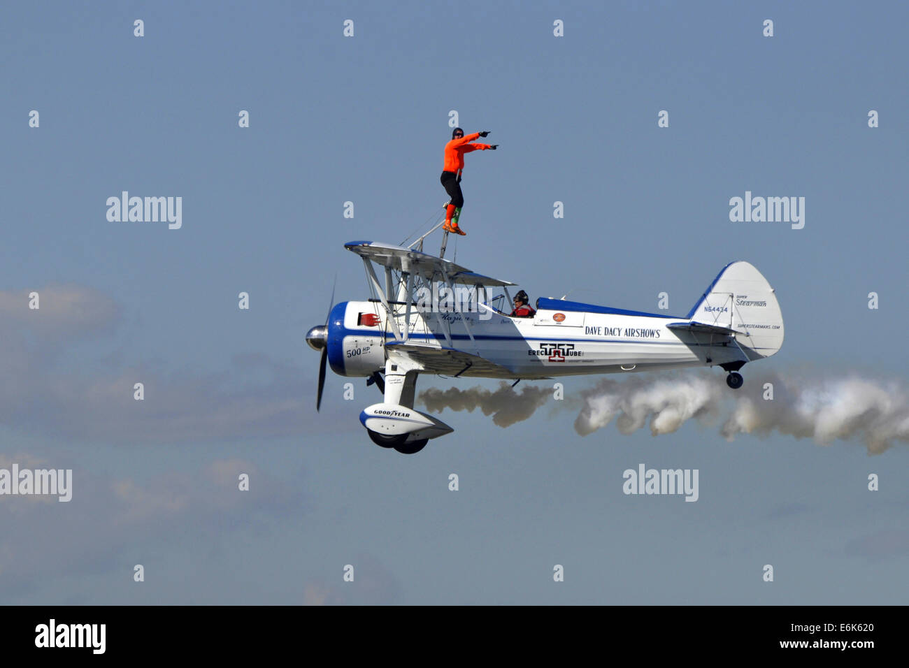Wing walker on airplane, Waukesha Air Show, Waukesha, Wisconsin, USA ...