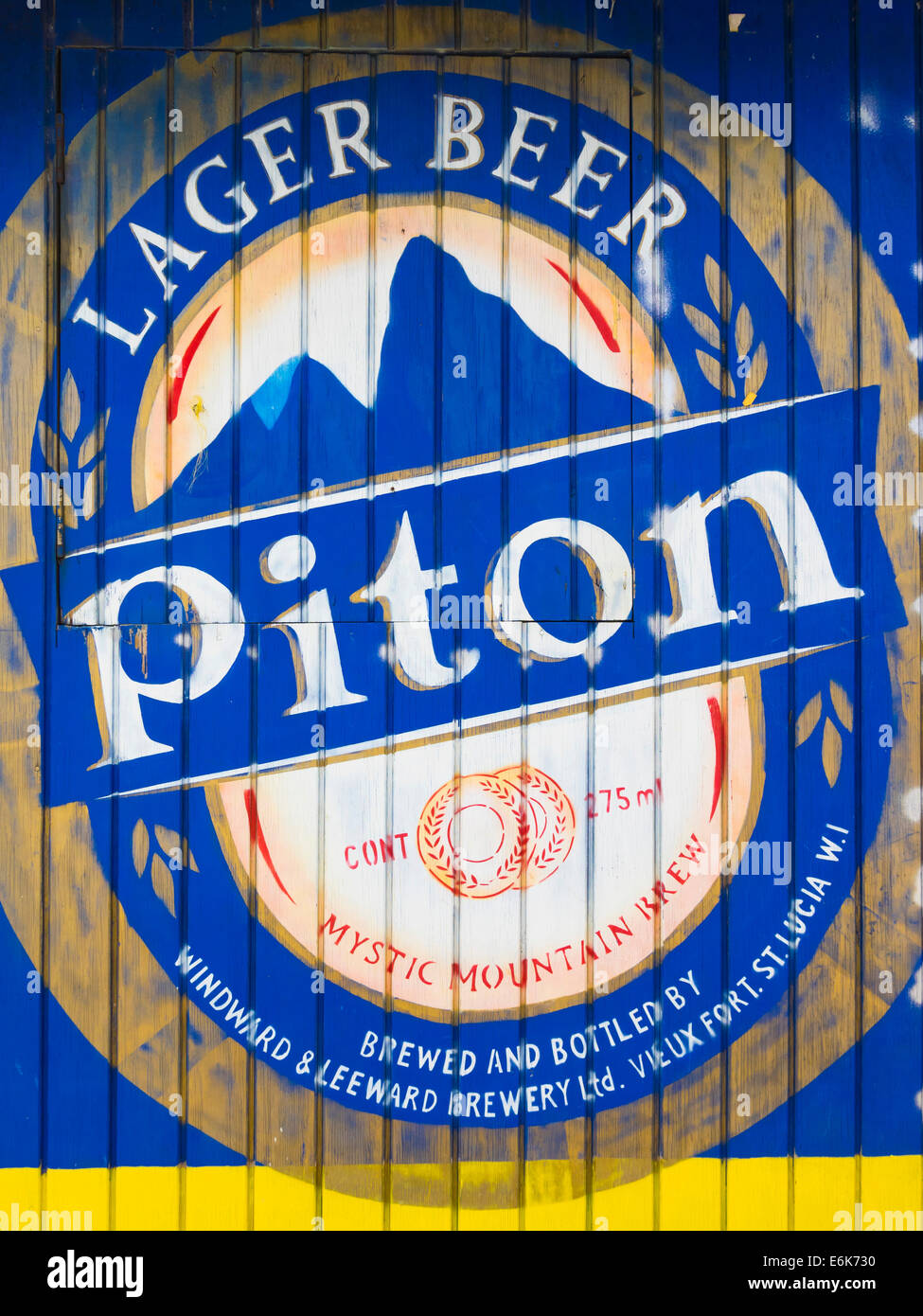 Beer advertising, Piton Lager Beer, on a wooden panel, Saint Lucia ...