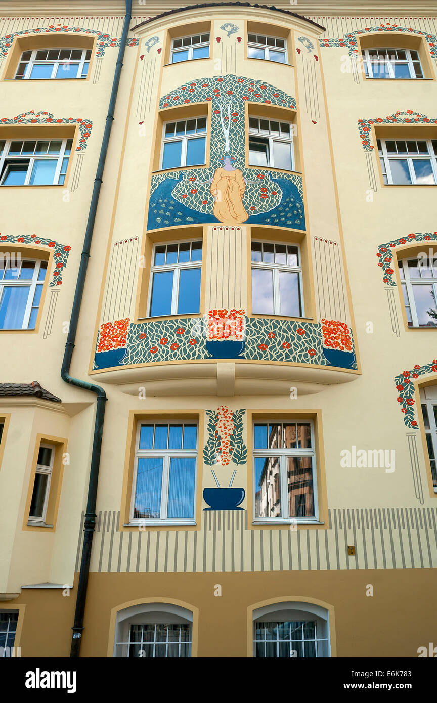 Multi-storey bay window of a restored Art Nouveau façade, residential ...