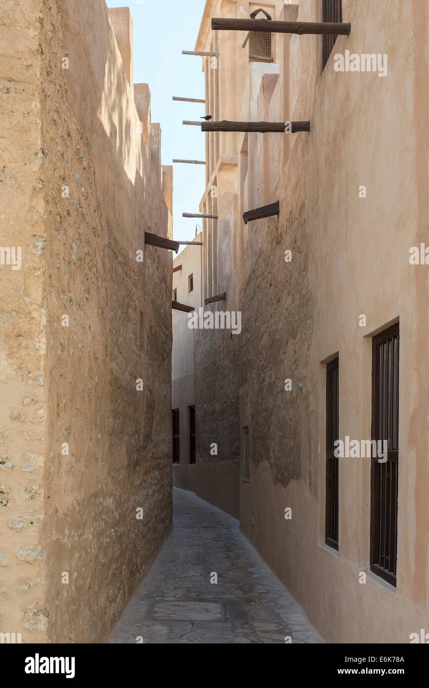Traditional Arabic fortress wall made of clay, at the al-Fahidi Fort ...