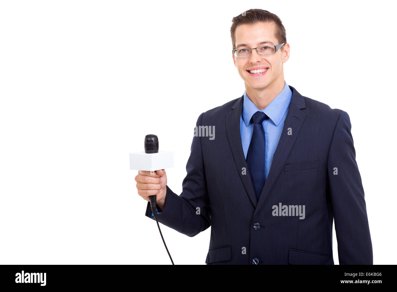 portrait of professional young journalist on white background Stock ...