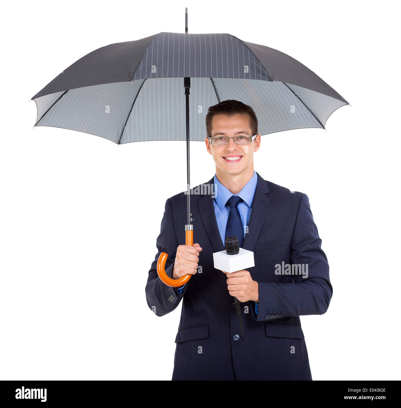 Male news reporter holding umbrella hi-res stock photography and images ...