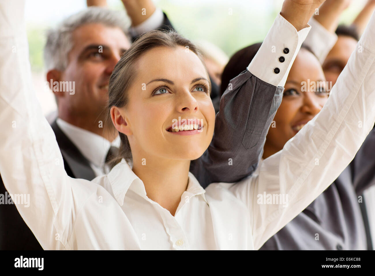 Young people arms up hi-res stock photography and images - Alamy