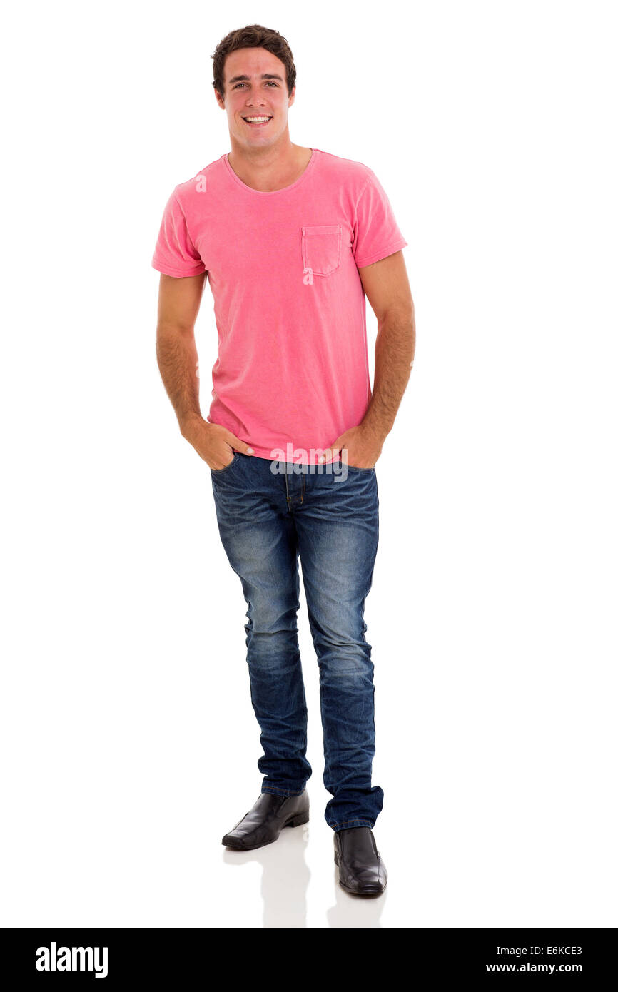cute casual man standing on white background Stock Photo - Alamy