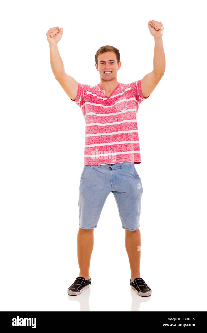 happy man celebrating his success isolated on white Stock Photo - Alamy